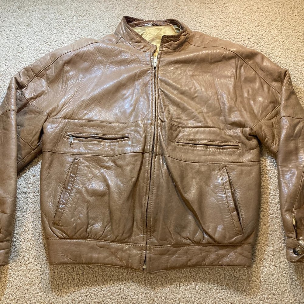 Vintage Cortefiel 70s Leather Coat Jacket Size 38 M B… - Gem